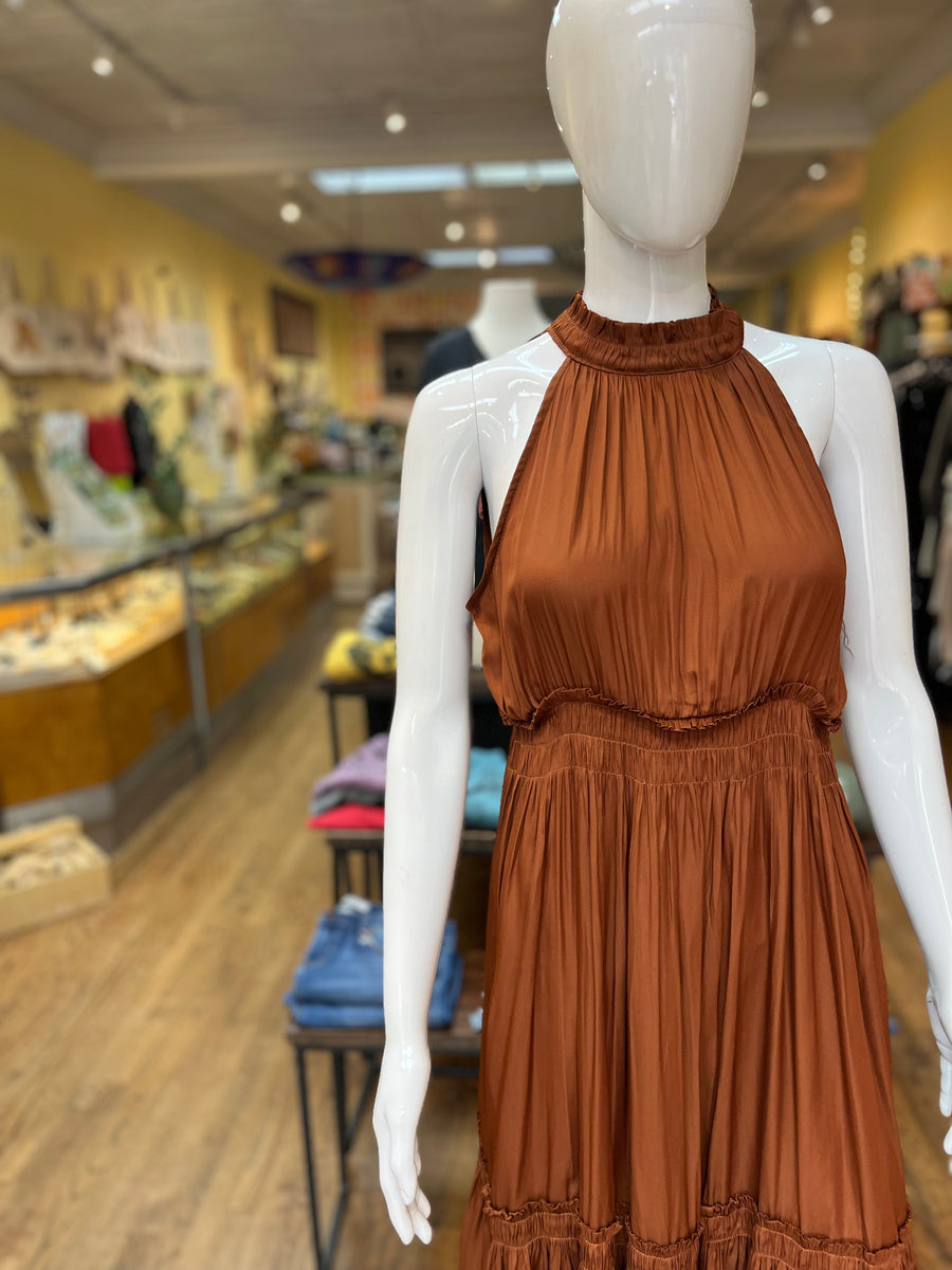 Satin Halter Tiered Dress (color options ) – Custard Boutique